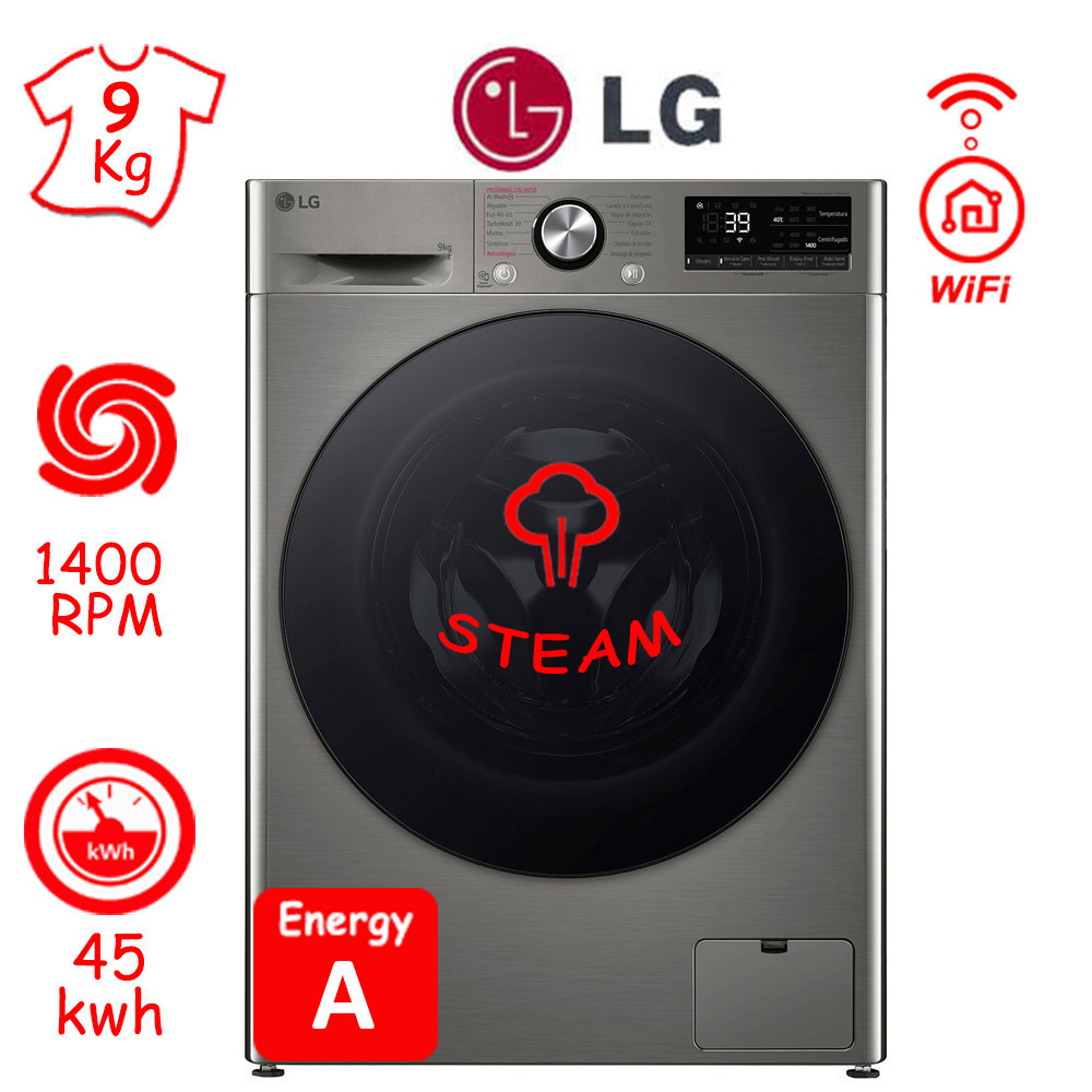LG Πλυντήριο Ρούχων F4R7009TSSB 9kg 1400 Στροφών Ασημί,5 Years Guarantee & 10 on the Motor ...